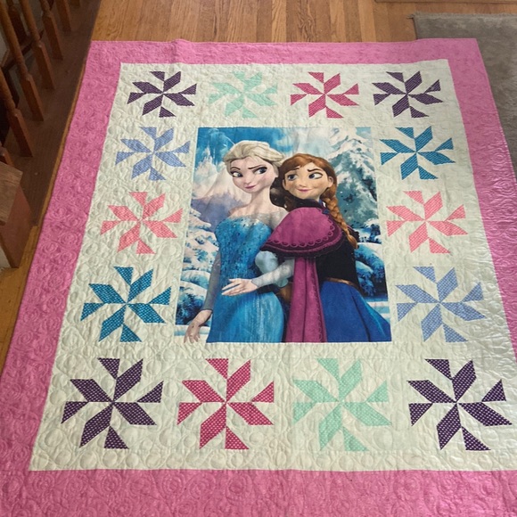 Hand Crafted | Bedding | Frozen Elsa Anna Quilt Throw Handmade 59 X 7 ...